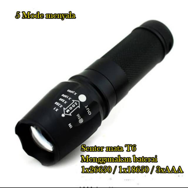 Jual Senter Tangan Jumbo LED cree XML T6 zoom 26650 5 mode ( hanya senter) | Shopee Indonesia