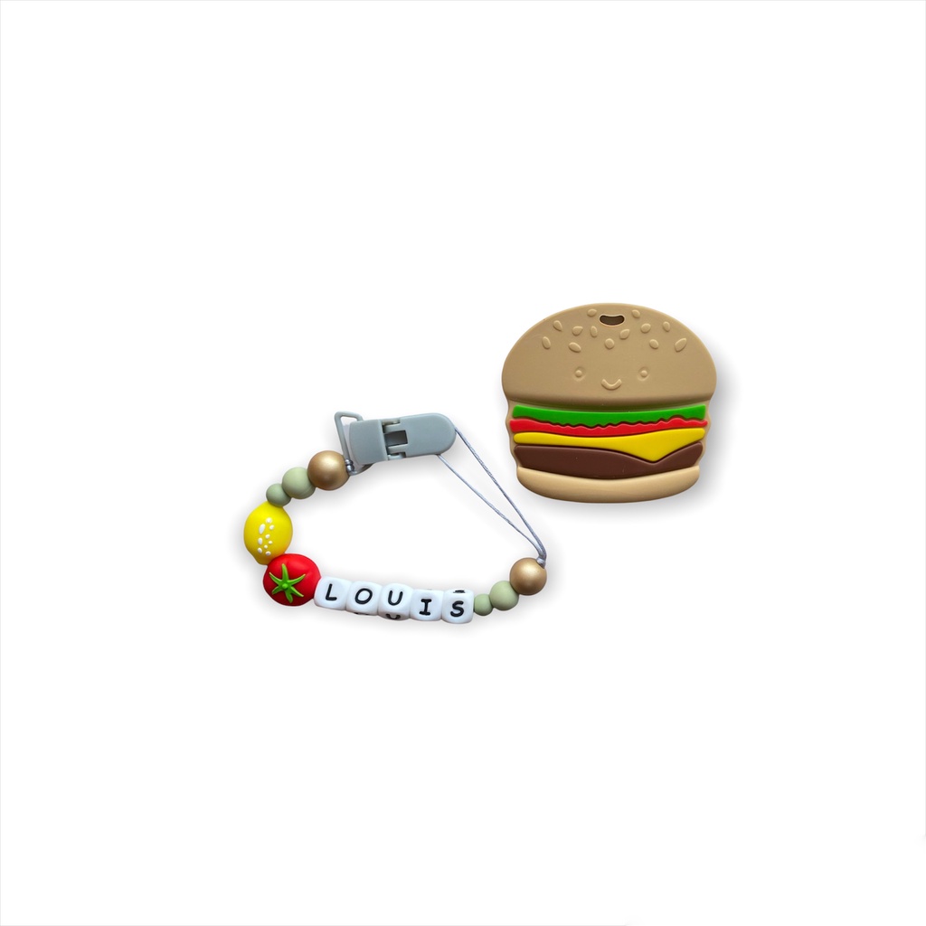 Jual hamburger teether clip set / gigitan bayi bentuk burger dengan klip nama | Shopee Indonesia