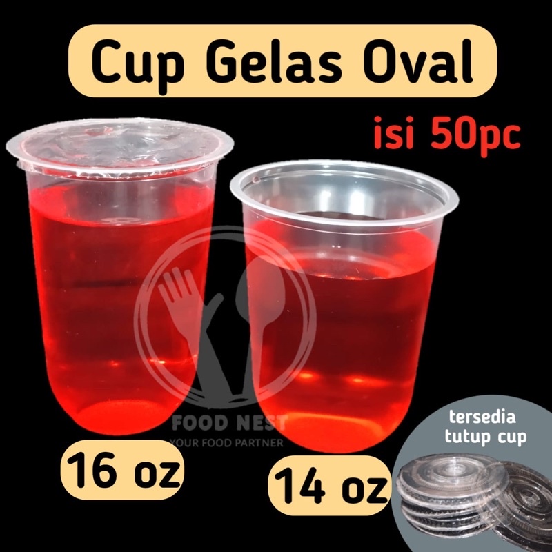 Jual gelas oval / gelas plastik oval / gelas pop ice premium transparan ...