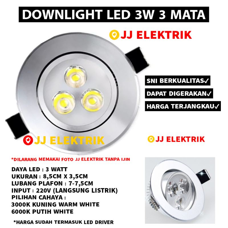 Jual Lampu Downlight LED 3W/5W/7W Lampu Spotlight 3/5/7 Watt Cahaya Kuning Warm White Kuning ...