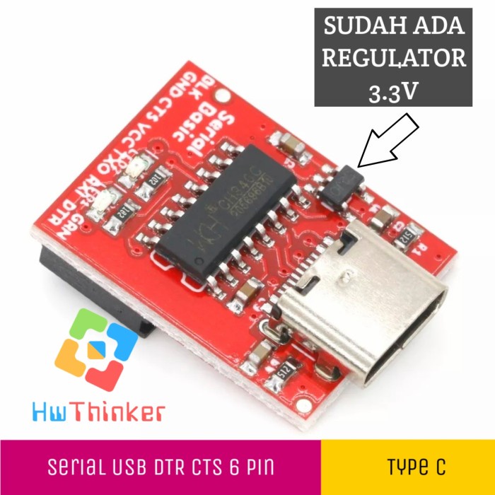 Jual USB Type C TypeC serial Converter to UART TTL 6 pin DTR 3.3V OR 5V ...