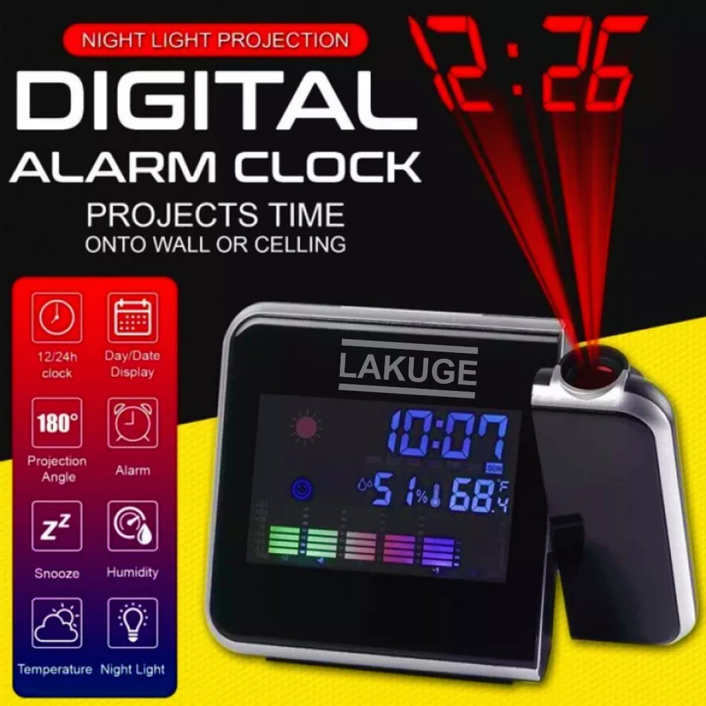 Jual Jam Proyektor Digital LED Penunjuk Cuaca Multifungsi Temperatur ...