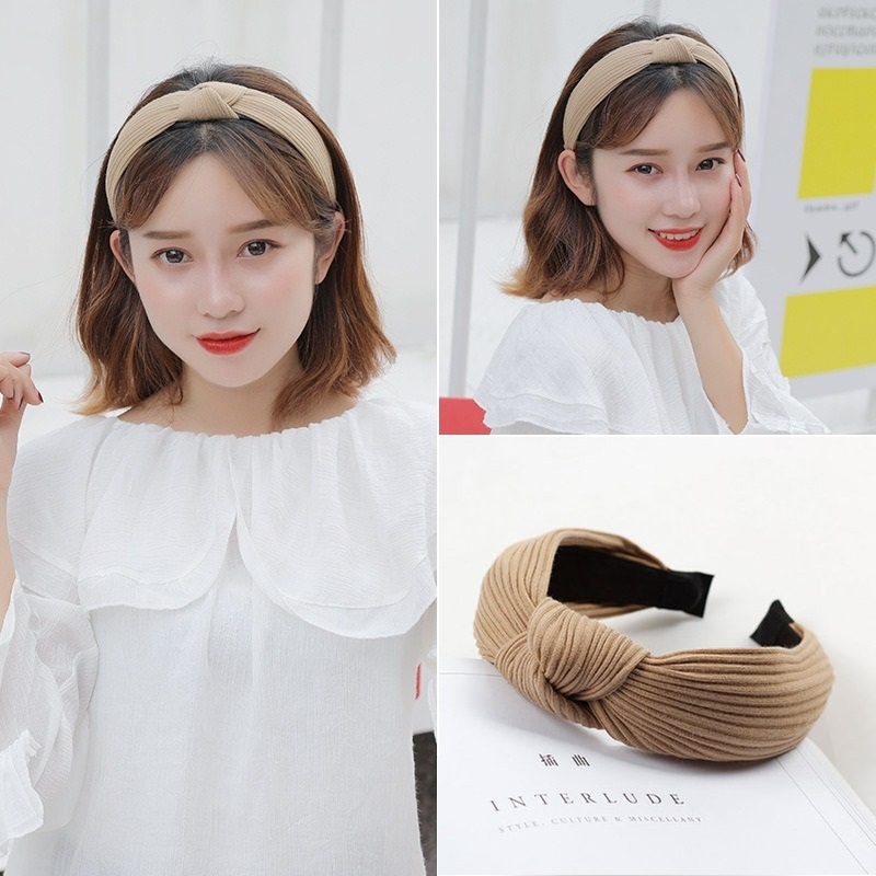 Jual Bando Simpul Korea Bahan Velvet Bandana Rajut Motif Salur ...