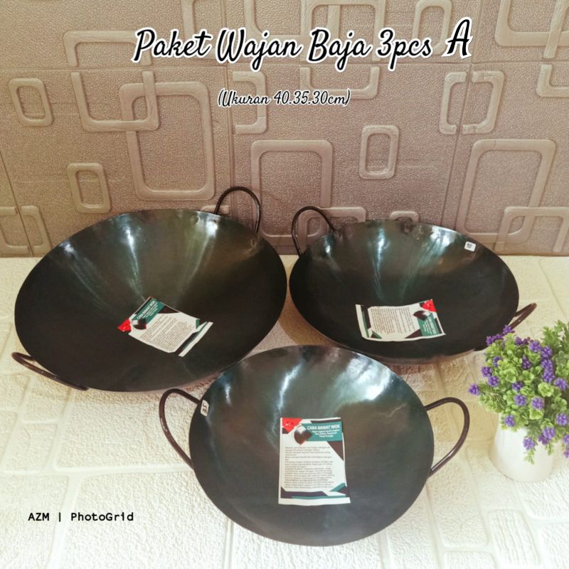 Jual Paket Wajan Baja 3pcs A&B/Wajan Anti Lengket/Penggorengan | Shopee ...