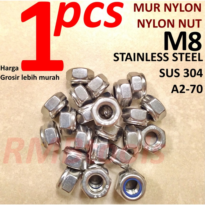 Jual Mur Nylon Lock Nut M8 Stainless Steel SUS SS 304 Grade A2-70 Kunci 13 Pitch 1.25 | Shopee ...