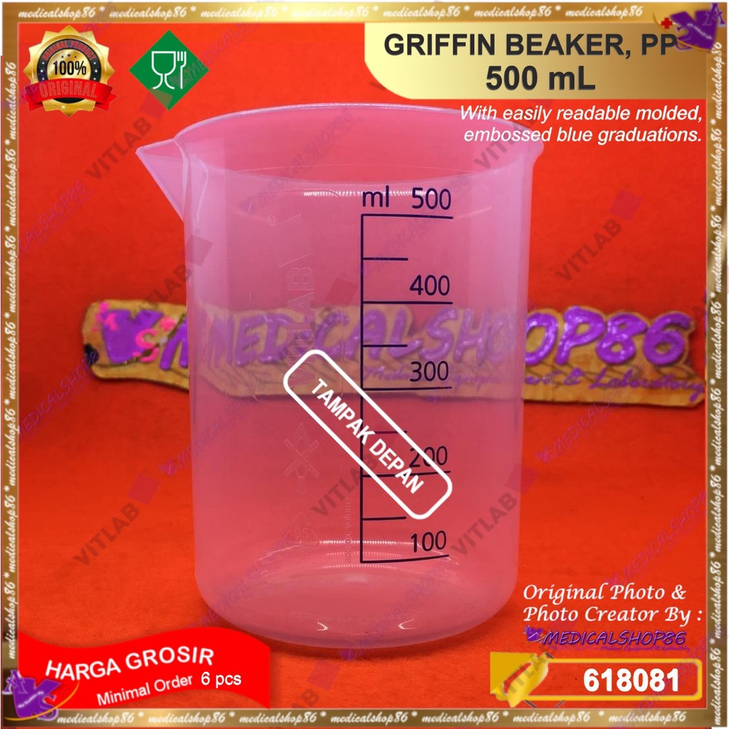 Jual BEAKER PLASTIK 500ml / Griffin Beaker, PP, 500ml - VITLAB | Shopee Indonesia