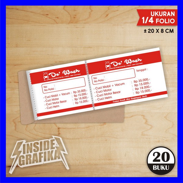 Jual Cetak Bikin Nota Rangkap 1 Ply Kwitansi Kuitansi Cuci Mobil / Car ...