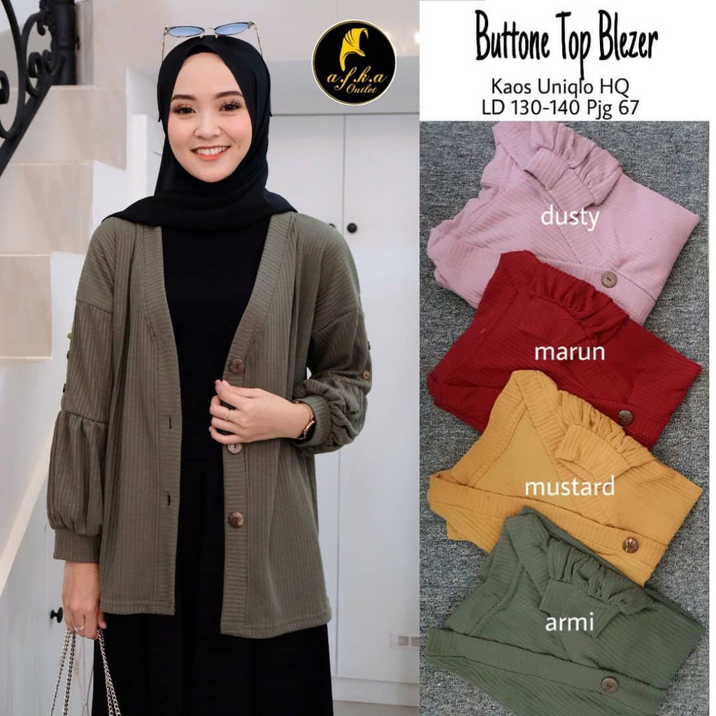 Jual Buttone Cardigan Kaos Uniqlo Wanita Atasan Wanita Muslim Remaja Kekinian Kardigan Rajut ...