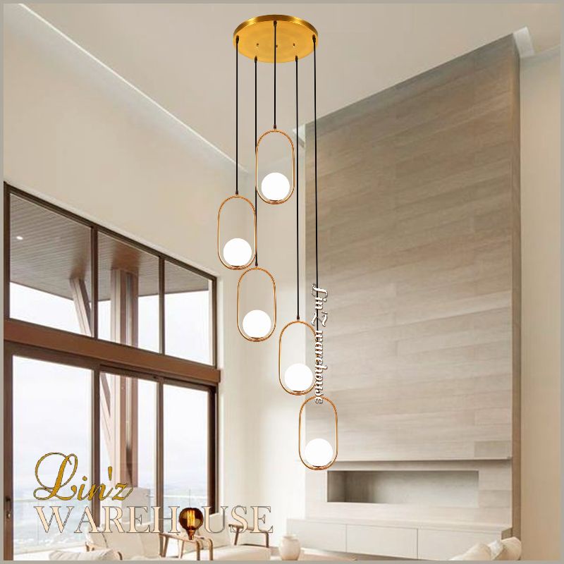 Jual Lampu gantung void MODERN MINIMALIS OVAL GOLD 5 ARMS pendant light ...