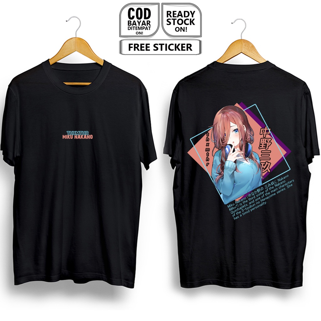 Jual KAOS MIKU NAKANO 5 TOUBUN NO HANAYOME WAIFU ANIME MANGA YOTSUBA ...