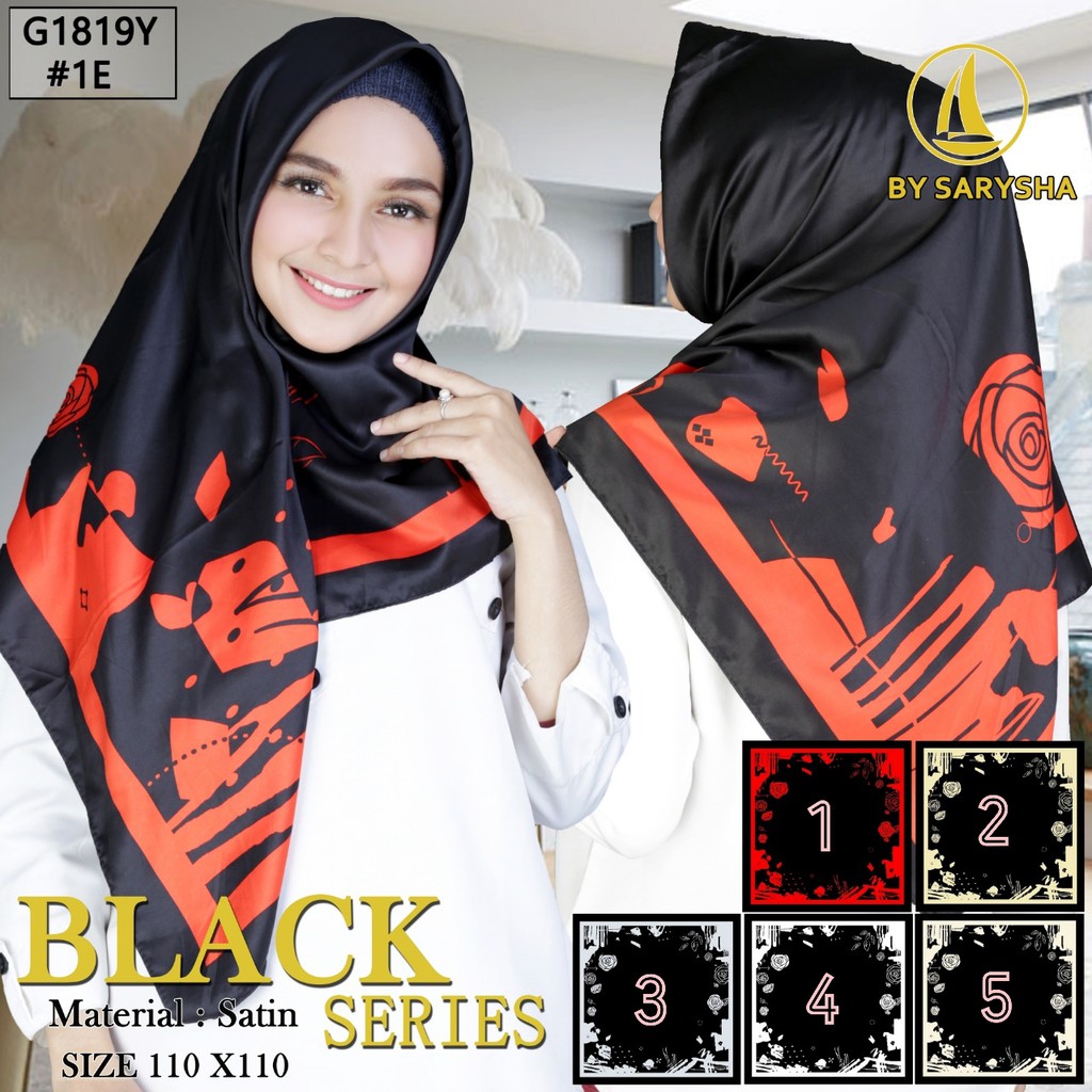 Jual Kerudung Segi Empat Motif Satin Velvet Black Series By Azara ...