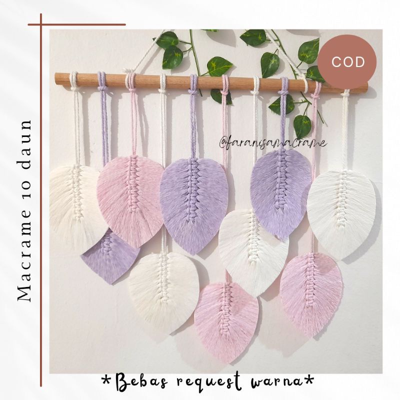 Jual Hiasan dinding Macrame 10 daun warna baby pink lilac putih ...
