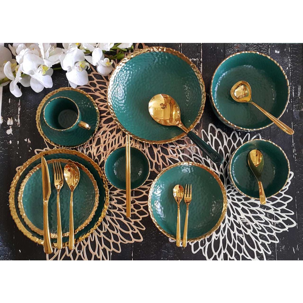 Jual PIRING HIJAU EMAS GREEN EMERALD PLATE, BOWL, TEACUP SET | Shopee ...