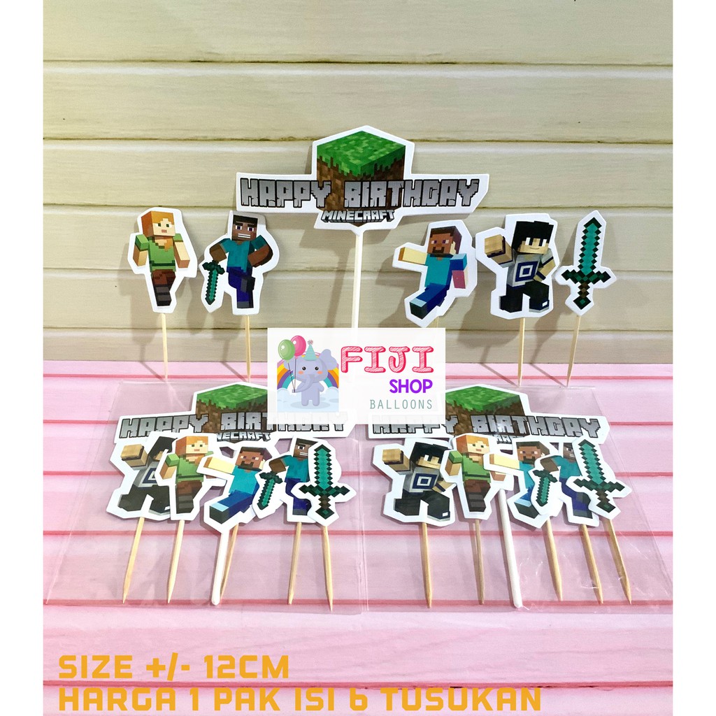 Jual Cake Topper Minecraft Set / Hiasan Kue Ultah / Topper Cake ...