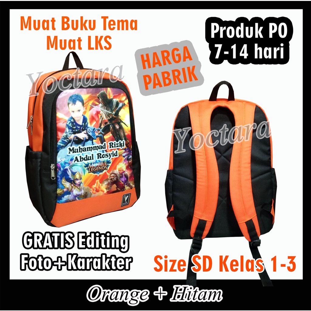 Jual Yoctara T38+ | Tas SD Kelas 1-3 Pakai Foto Nama Karakter Mobile ...