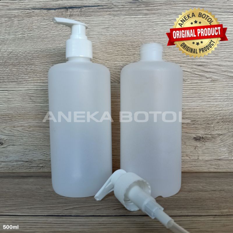 Jual BOTOL HDPE 500 ML NATURAL DATAR TUTUP PUMP PUTIH NECK 28 / ANEKA BOTOL KOSONG MURAH ...