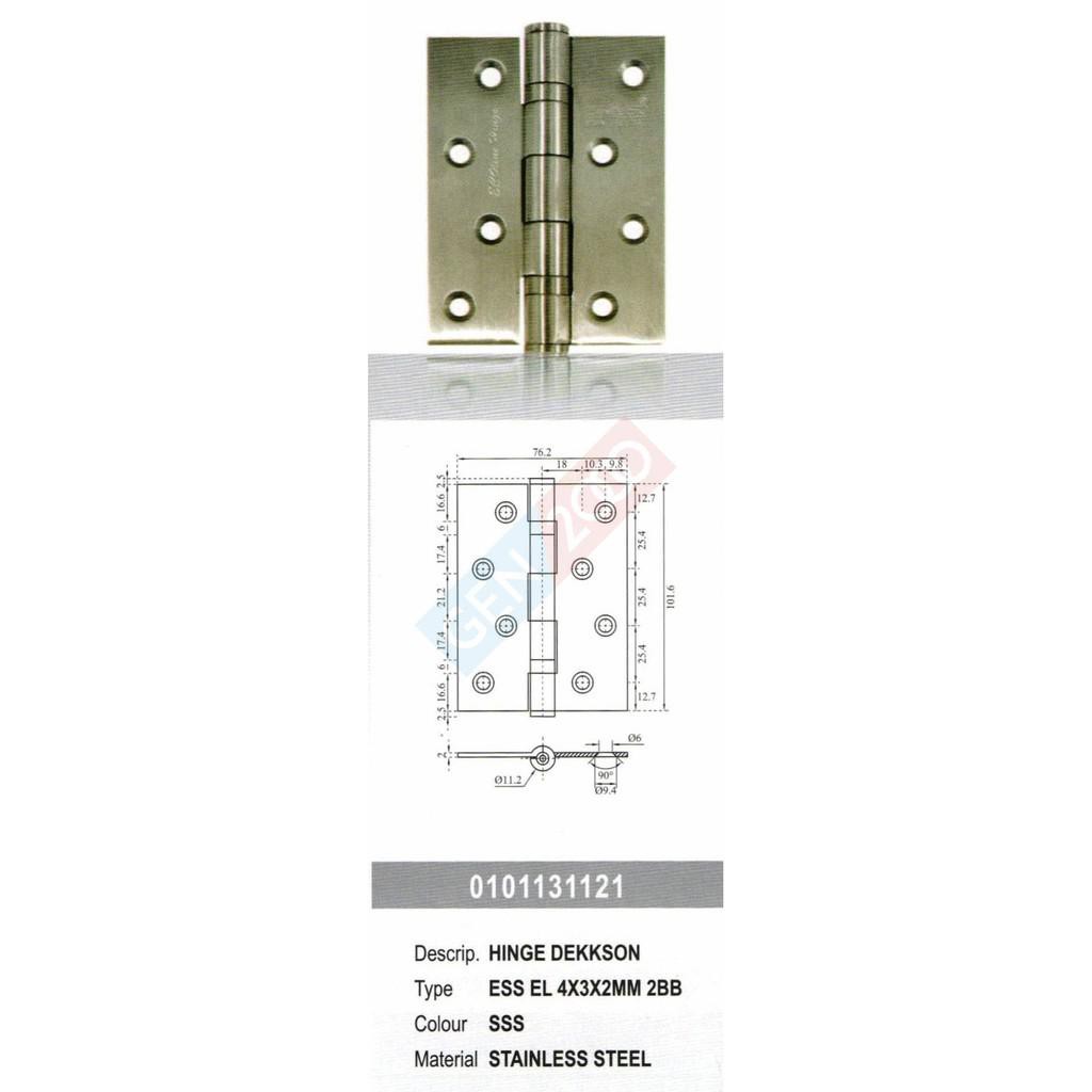Jual Ecoline Door Hinge Dekkson 4x3x2MM 2BB SSS, Engsel Pintu Stainless ...