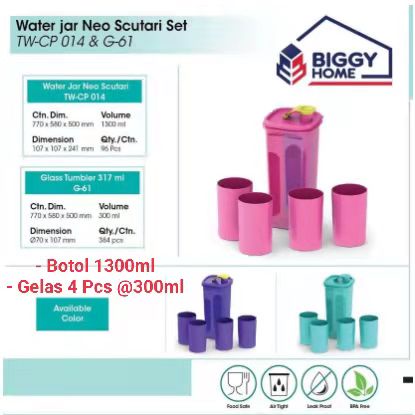 Jual Botol Air Minum Kulkas Water Jar Neo Scutari Set 1300 ML + 4 Gelas ...