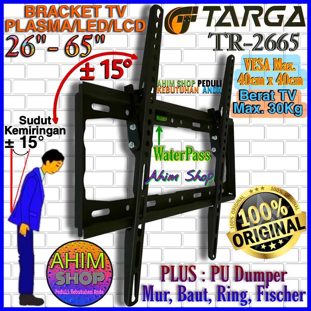 Jual TARGA TR-2665 Bracket TV 26 - 65 Miring Max 15° LED LCD Plasma Max ...