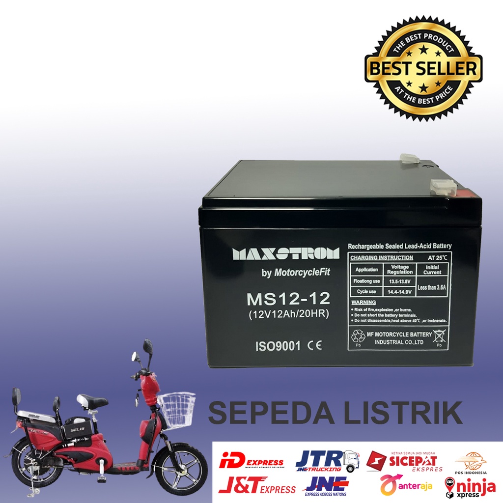 Jual Aki Sepeda Listrik All Series 12V 12Ah Aki VRLA MAXTROM | Shopee ...