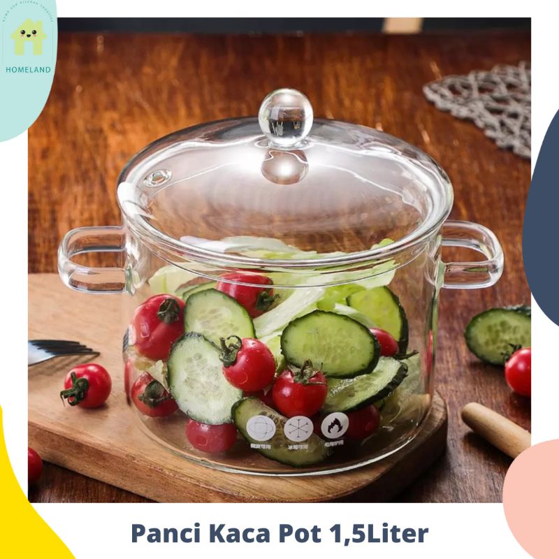 Jual Panci Masak Kaca 1,5Liter Glass Cooking Pot Panci Transparan ...