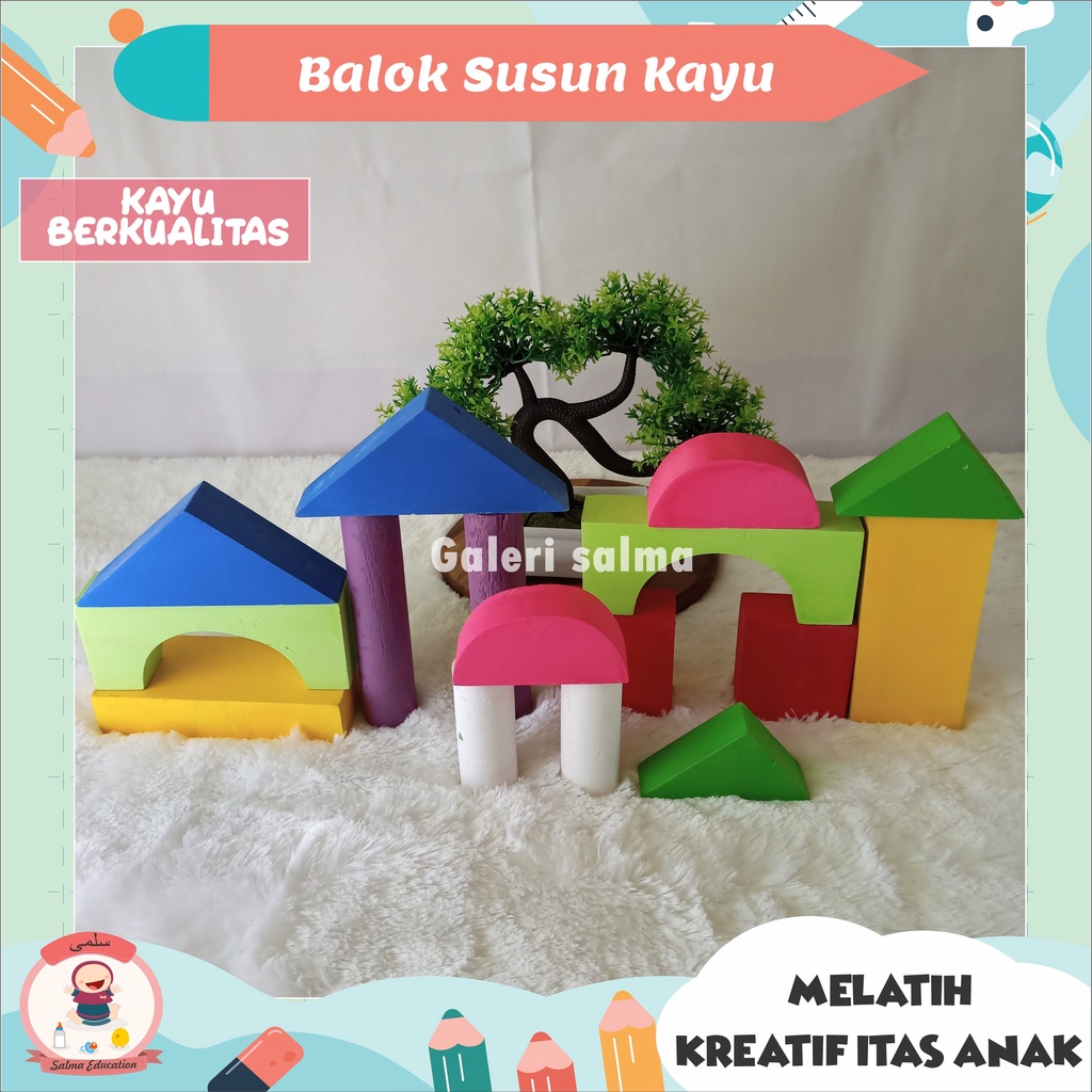 Jual Balok Susun Bangunan Kayu Besar Mainan Kayu Balok Edukasi Anak ...
