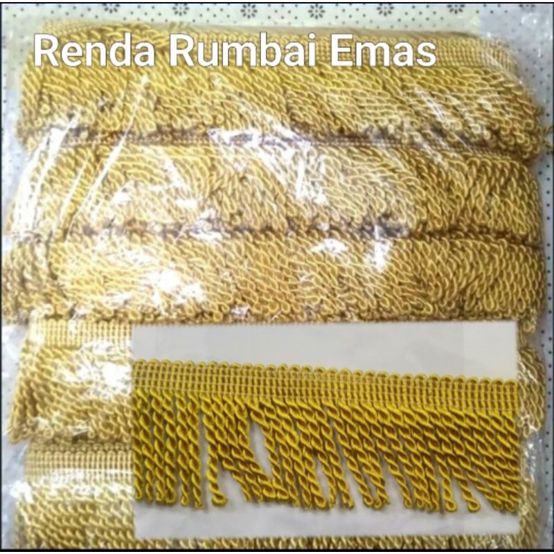 Jual Renda Rumbai Emas ± 14 mtr tinggi 6 cm | Shopee Indonesia