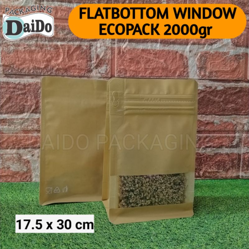 Jual FLAT BOTTOM ECOPACK Window 2000gr FB Kpack Kemasan Kopi paperkraft ...