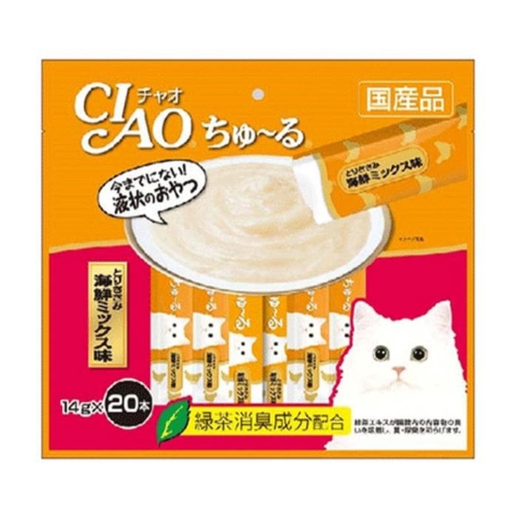 Jual Ciao SC128 Liquid Churu Chicken Fillet Seafood Mix Isi 20Pcs // Snack Kucing | Shopee Indonesia