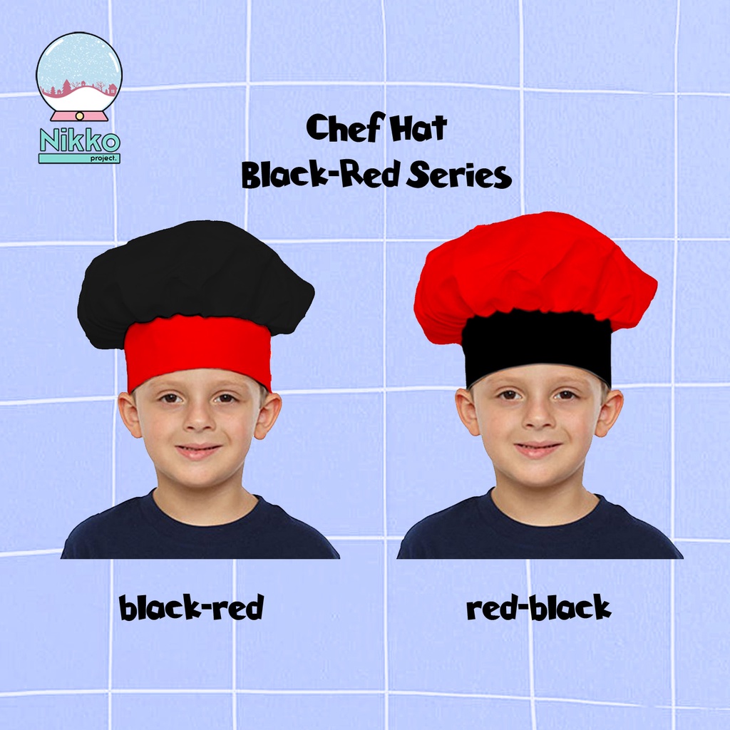 Jual Topi Koki Chef Hat Traditional Black Red Series | Shopee Indonesia