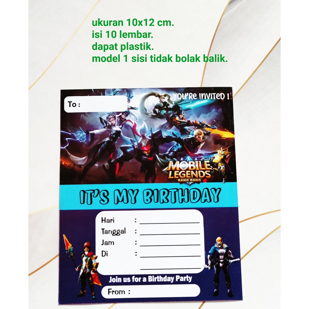 Jual undangan ulang tahun karakter mobile legends mobilelegends isi 10 ...
