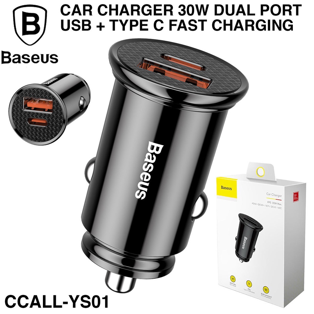 Jual BASEUS Car Charger Mobil Dual Port USB + Type C Fast Charging ...