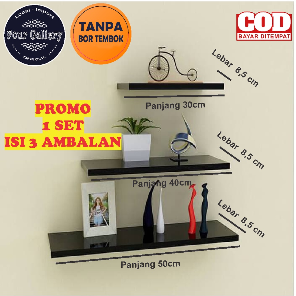 Jual Promo Rak Dinding SLIM (1 Set 3 Pc) UK 40 30 20 Rak Dinding ...