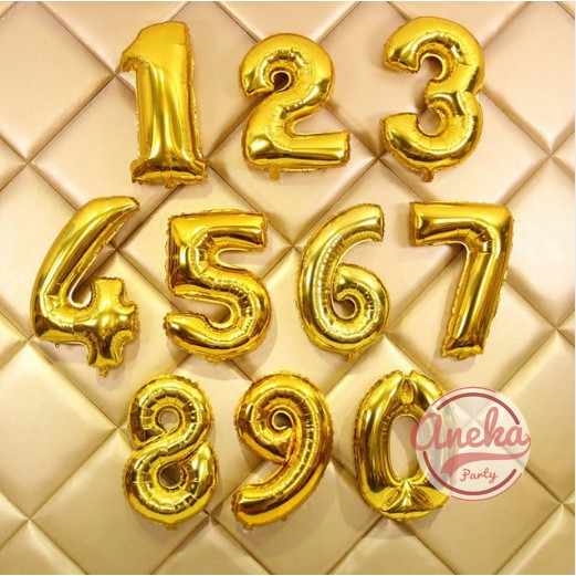 Jual Balon foil angka 0-9 gold / balon huruf dan angka gold / balon ...