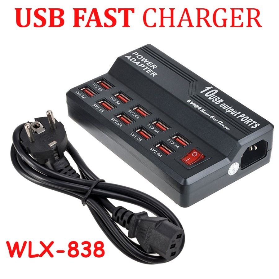 Jual Usb Fast Charger 10 Port USB Power Adapter Max output 12A WLX-838 ...