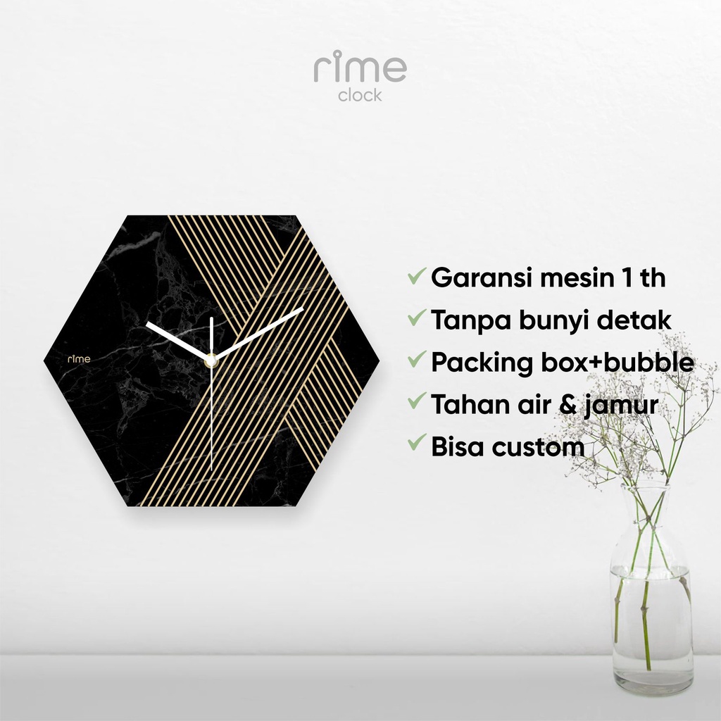 Jual Jam Dinding Unik Emas Hitam RIME Hexa Black Gold Minimalis Custom ...