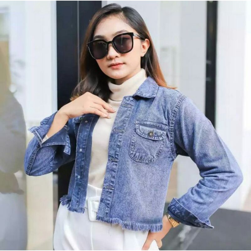Jual Jaket Jeans Wanita Kekinian Model Crop Rawis Oversize Jaket Crop Republic Girls Jaket Jins