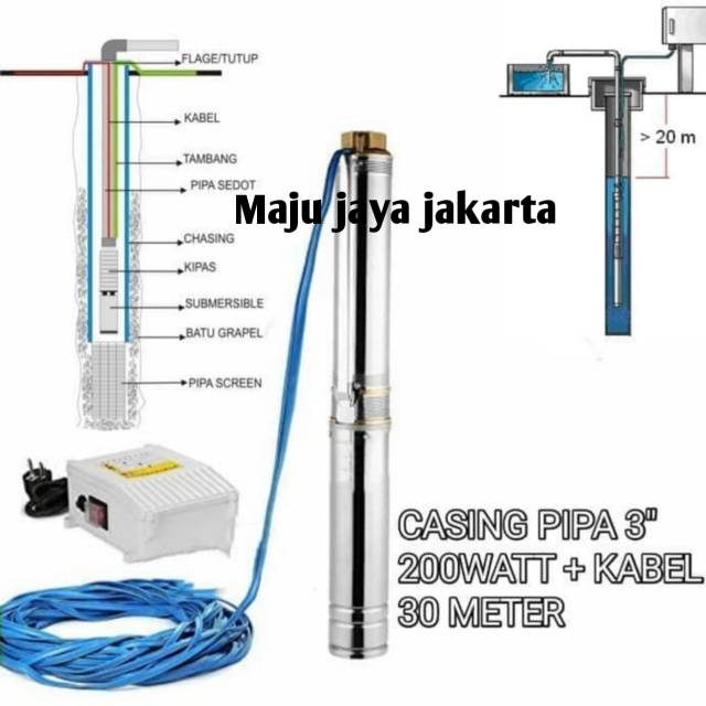 Jual POMPA Air Satelit Sumur dalam 200watt+kabel 30meter casing pipa 3in | Shopee Indonesia