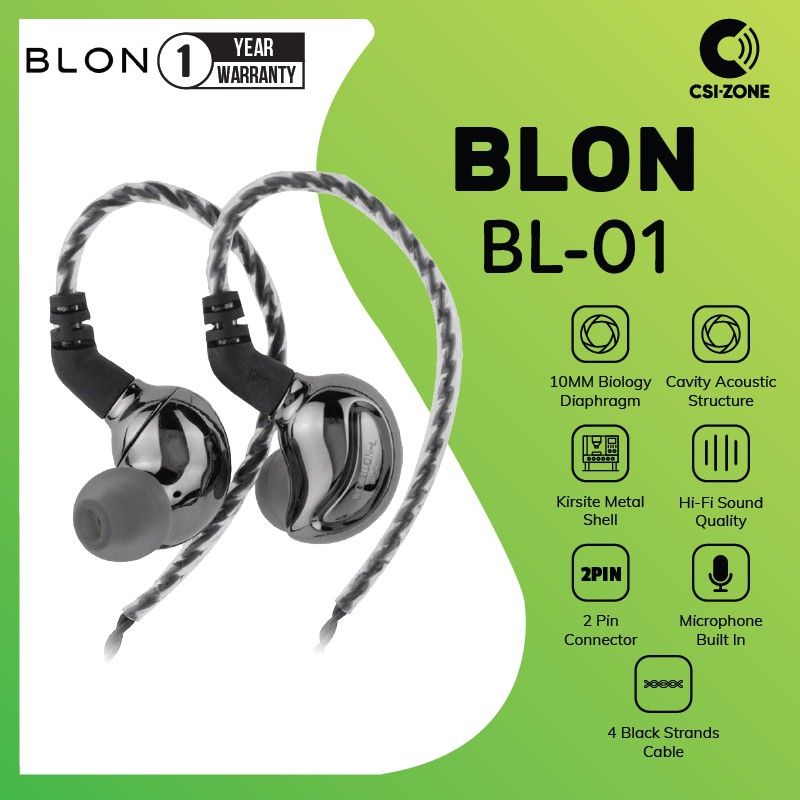 Jual Blon BL-01 Biology Fiber Diaphragm Driver In Ear Earphone with Mic | Shopee Indonesia