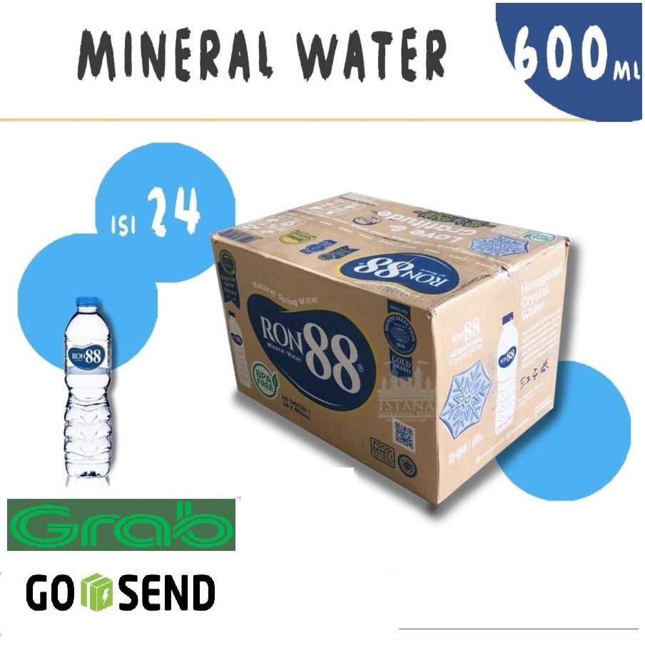 Jual AIR MINUM MINERAL RON 88 600ML ISI 24 BOTOL (1 KARTON) | Shopee ...