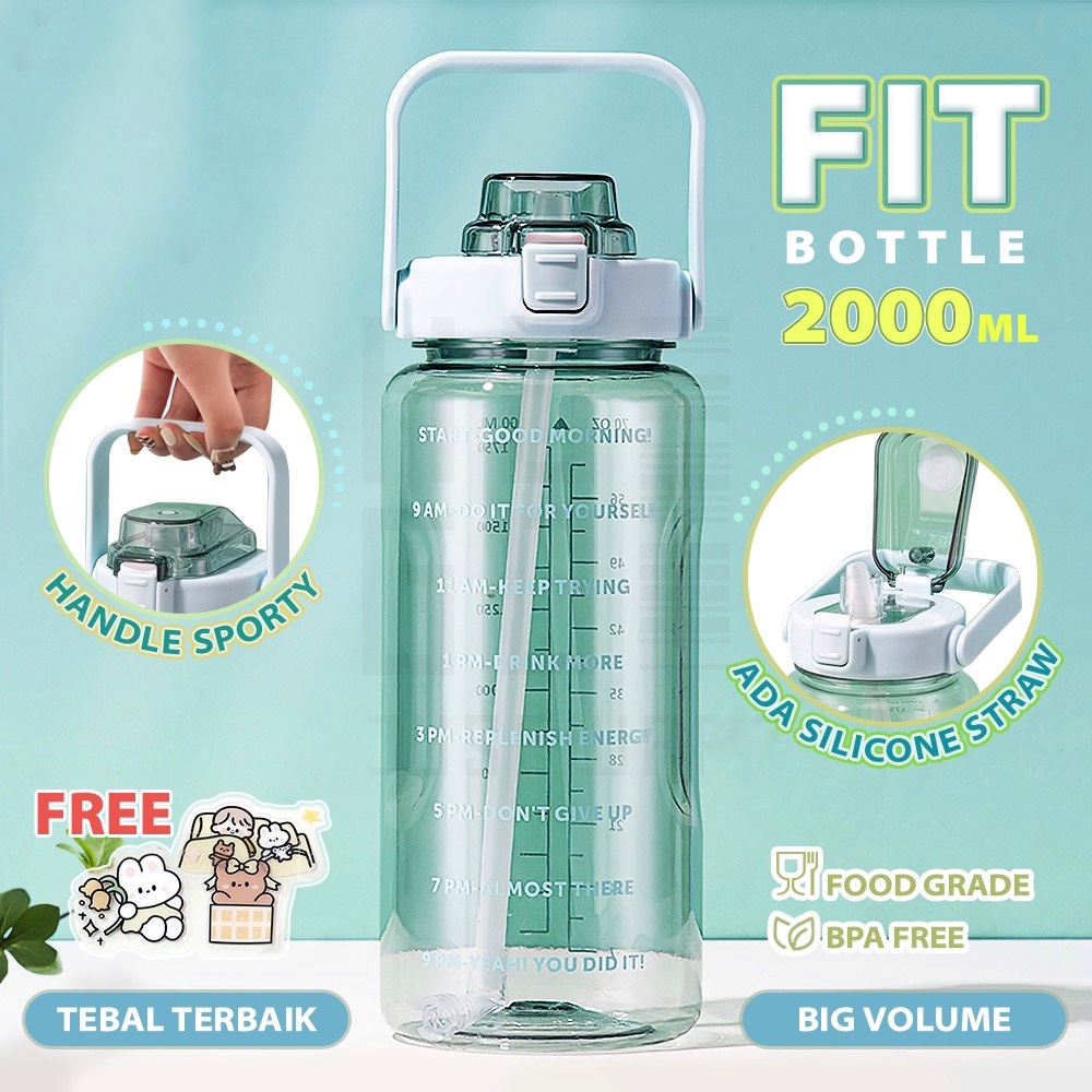 Jual Botol Minum Motivasi 2 Liter Bening 2L Premium bottle Transparan ...