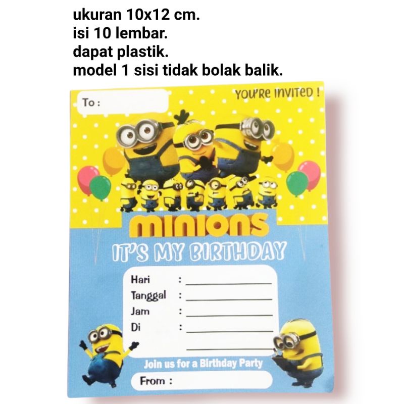 Jual kartu undangan ulang tahun happy birthday ultah karakter minion ...