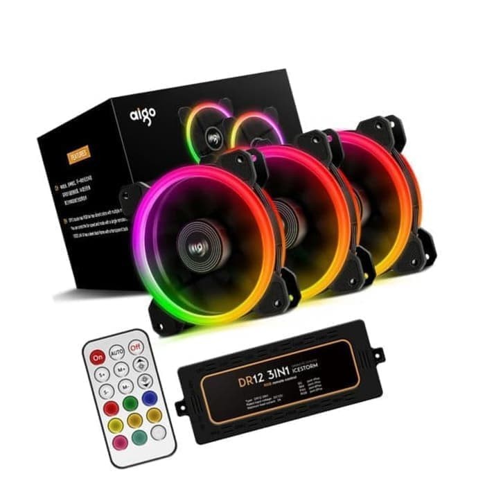Jual AIGO DR12 PRO 3in1 Double Ring Fan RGB - 3 Pack With Controller ...
