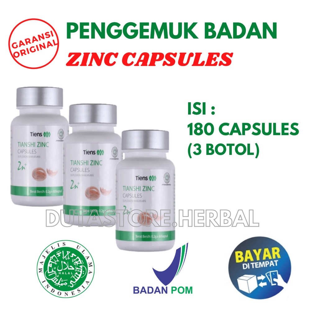 Jual Zinc Capsules Obat Gemuk Alami (3 Botol/180 Capsule) | Shopee ...