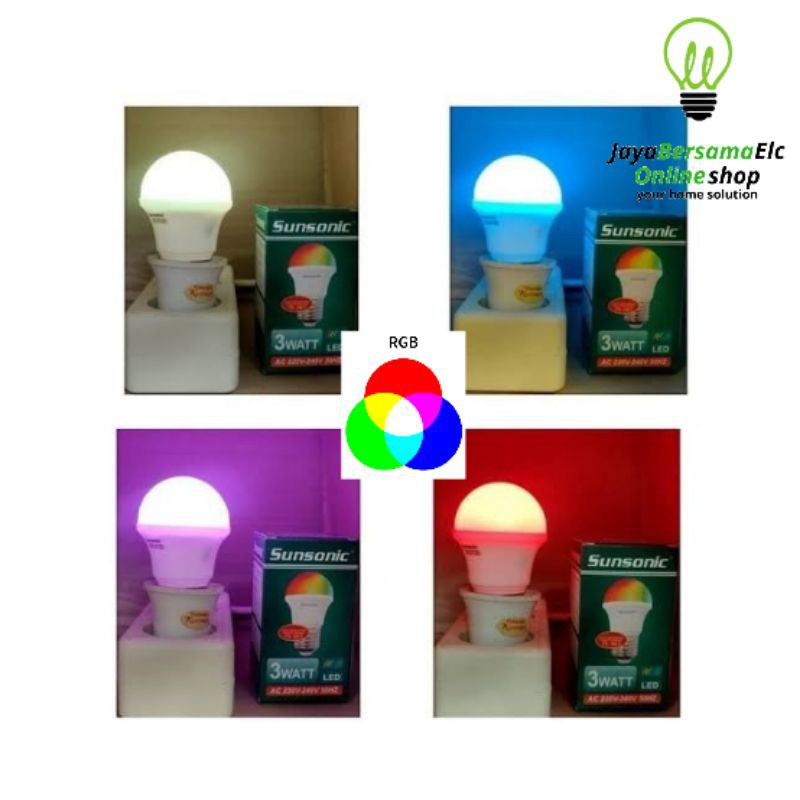 Jual Lampu Bolam LED RGB 3w Sunsonic Murah Warna Warni / Banyak Warna ...