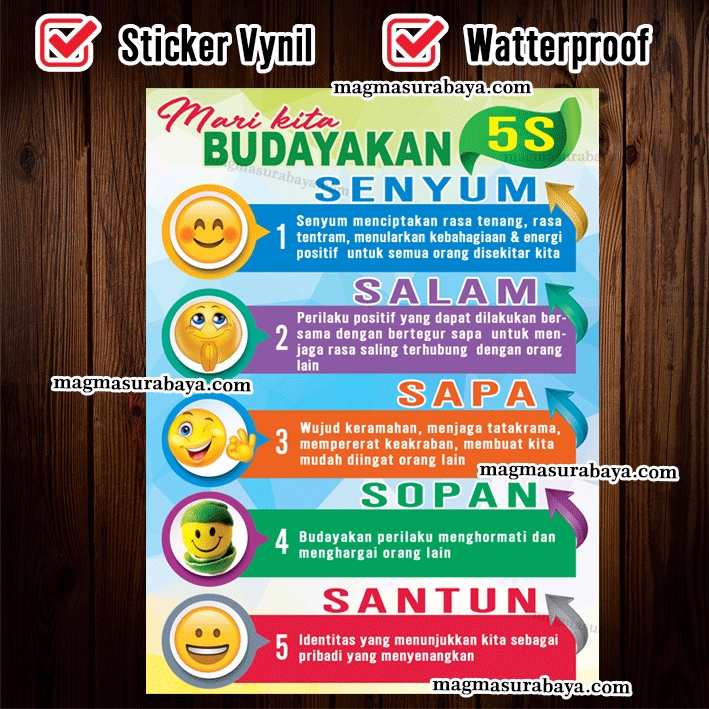 Jual Stiker Budayakan 5 S senyum-salam-sapa-sopan-santun -Magma ...