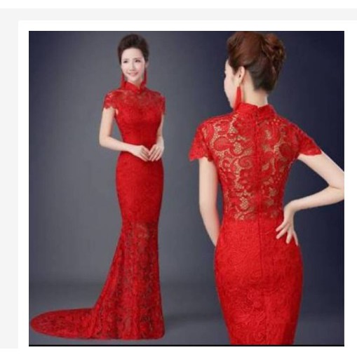 Jual Cheongsam merah /gaun pesta merah /gaun prewedding /gaun mc /gaun ...