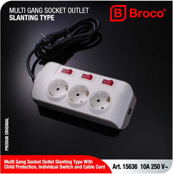 Jual Broco Electrical 15636 Stop Kontak 3 Lubang Miring (CP + Indiv ...