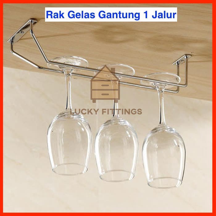 Jual Rak Gelas Gantung 1 Jalur STAINLESS Single Baris Wine Minibar Cabinet Holder Hanger ...