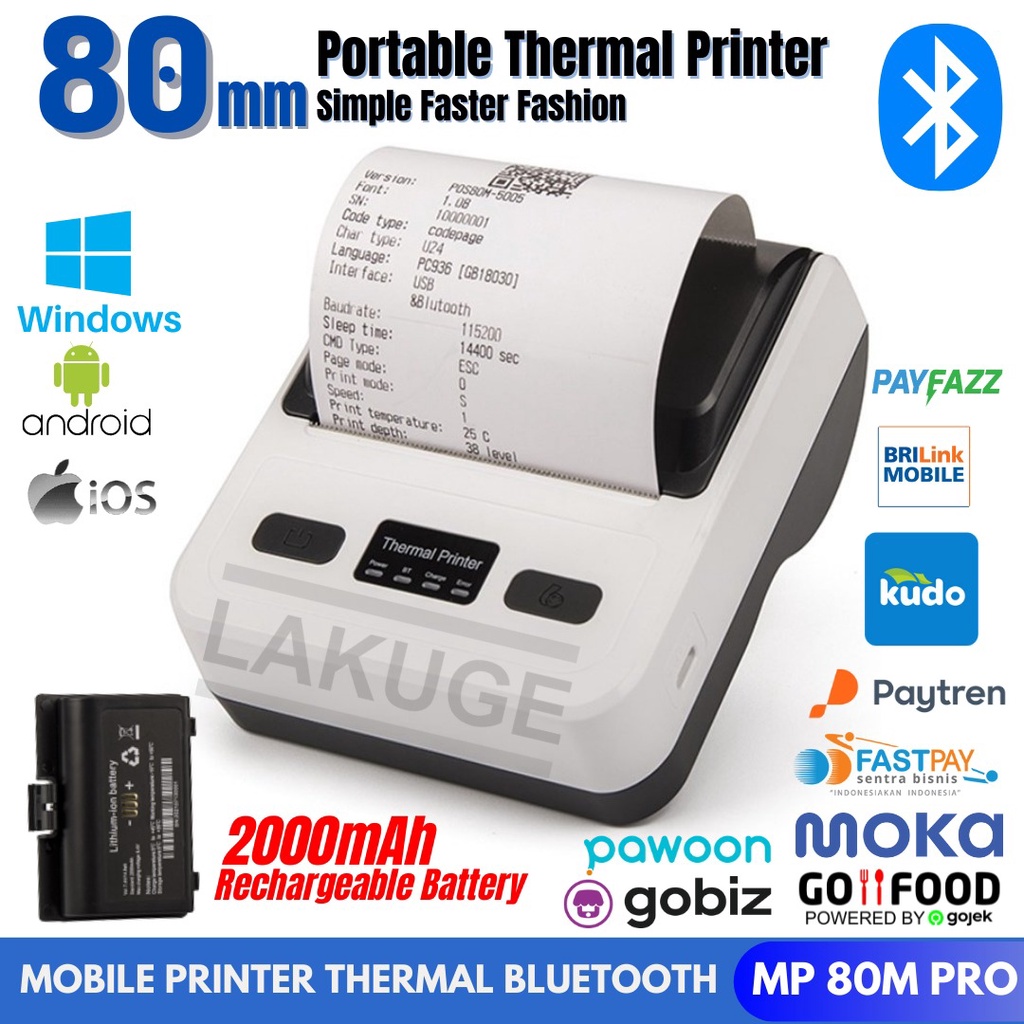 Jual Mobile Printer Thermal 80MM Portable Bluetooth USB Receipt POS Kasir PPOB - MP 80M PRO ...